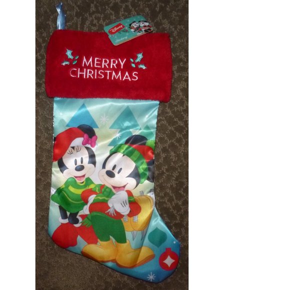 Ruz | Holiday | Nwt Disney Satin Christmas Stocking Faux Fur Cuff ...
